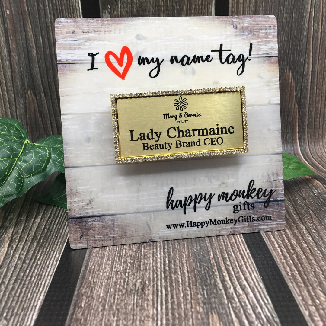 BLING RHINESTONE Gold Sparkle Name Tag, Name Badge, Rectangle, Crystal ...