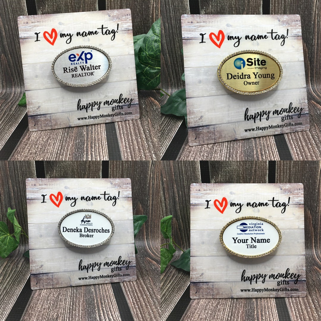 Oval Silver or Gold Name Tags - Choose Bling or Non Bling - Etsy