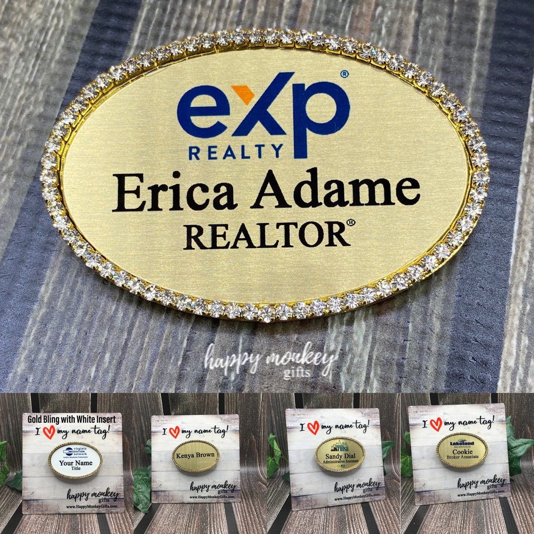 BLING RHINESTONE Gold Sparkle Name Tag With Magnet, Name Badge, Oval ...