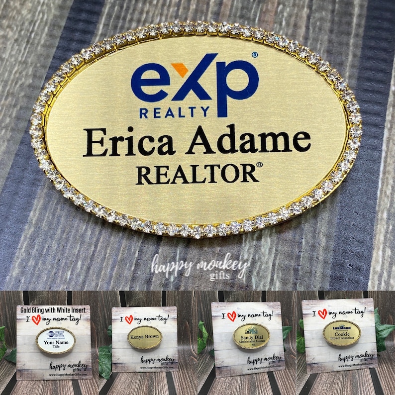 BLING RHINESTONE Gold Sparkle Name Tag With Magnet Name - Etsy