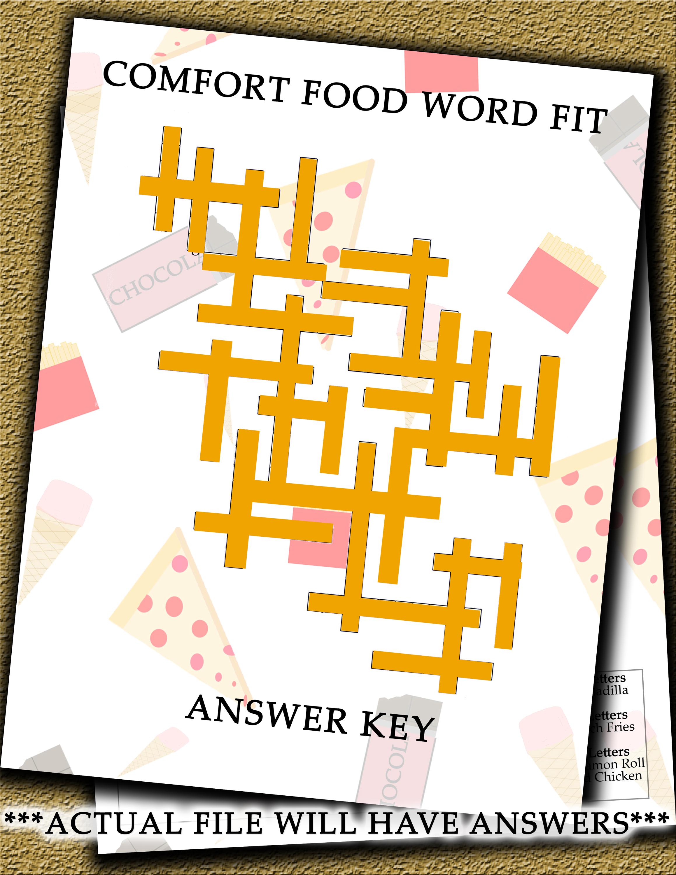 Comfort Food Word Fit | Printable Family Games | Party Games | Fun ...