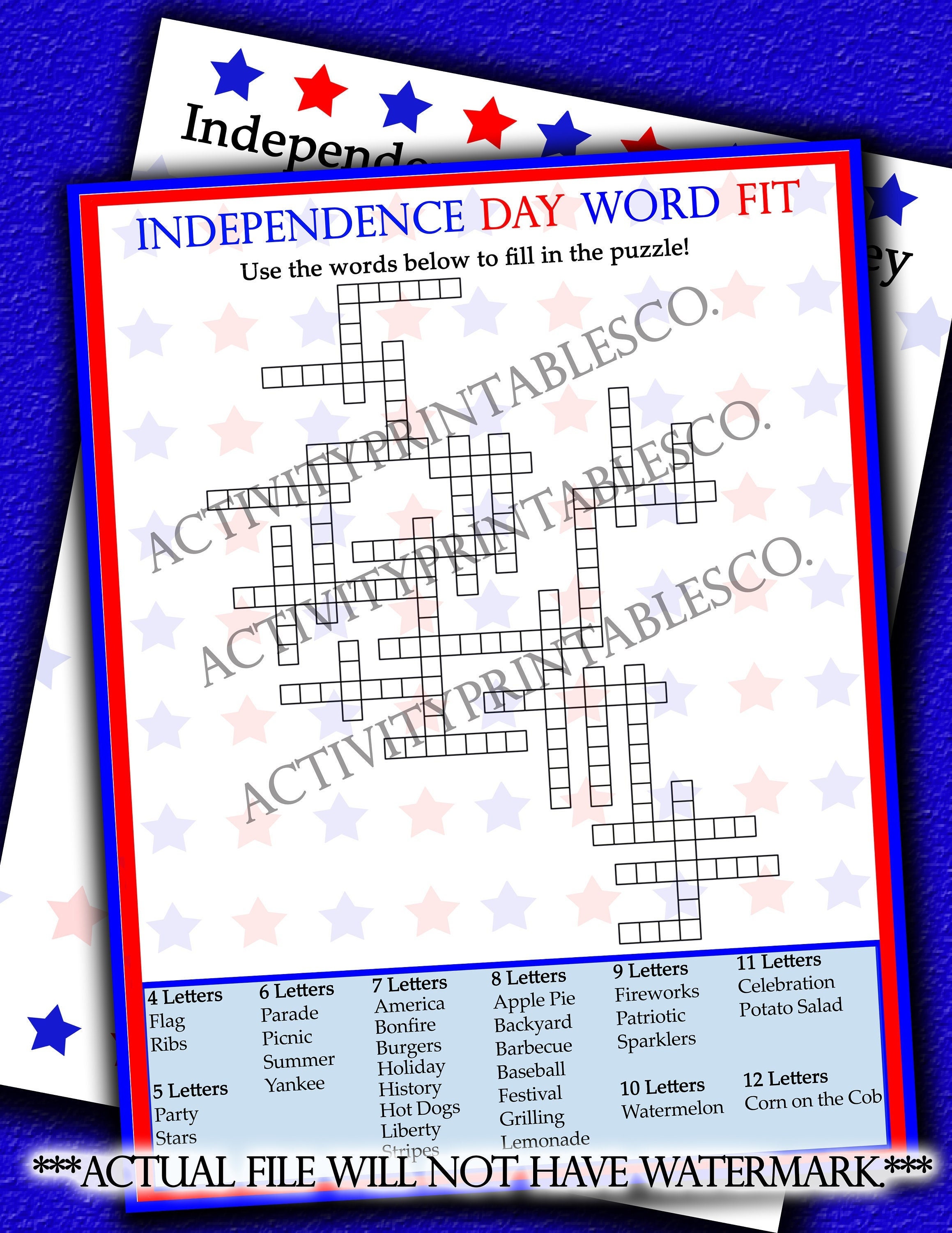 July 4th Word Fit | Printable Independence Day Games | Party Games ...