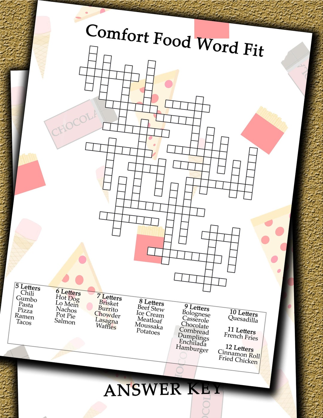 Comfort Food Word Fit | Printable Family Games | Party Games | Fun ...