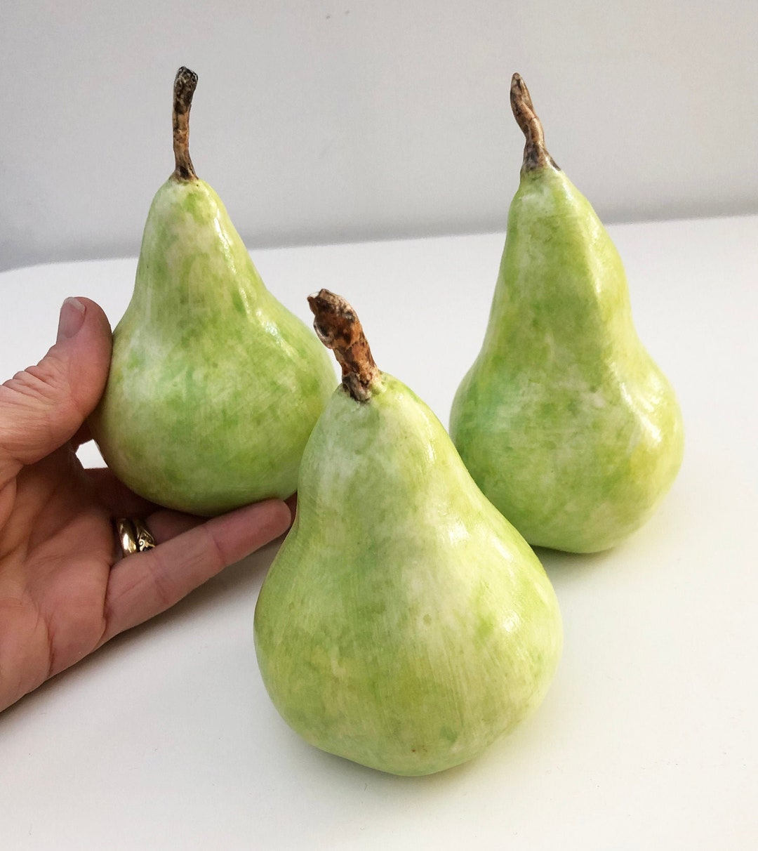 Pear Sculptures, Porcelain Pears, Pear Trio, Ceramic Pears, Decorative ...