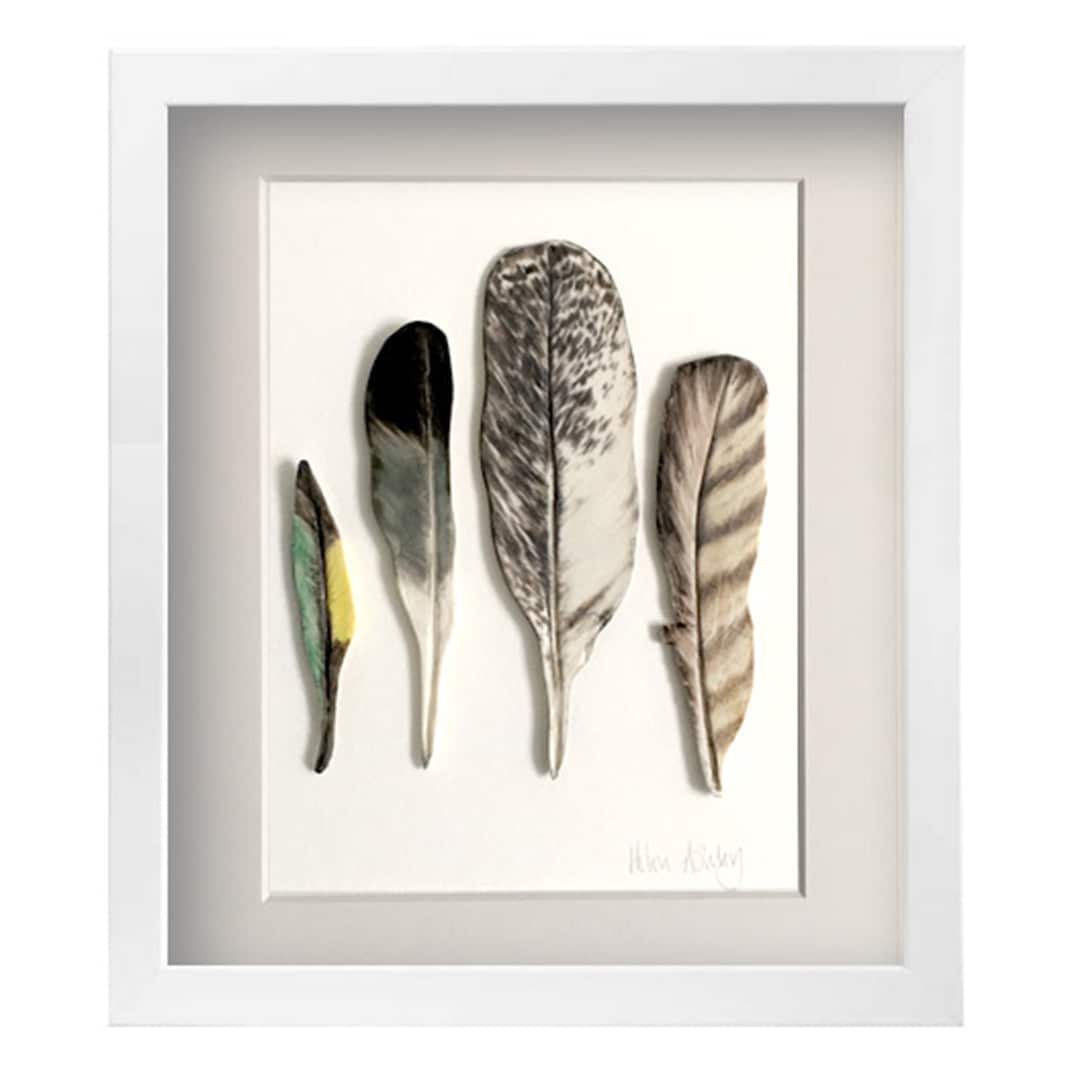 Porcelain Feather Painting, Handmade Framed Feather Sculpture ...