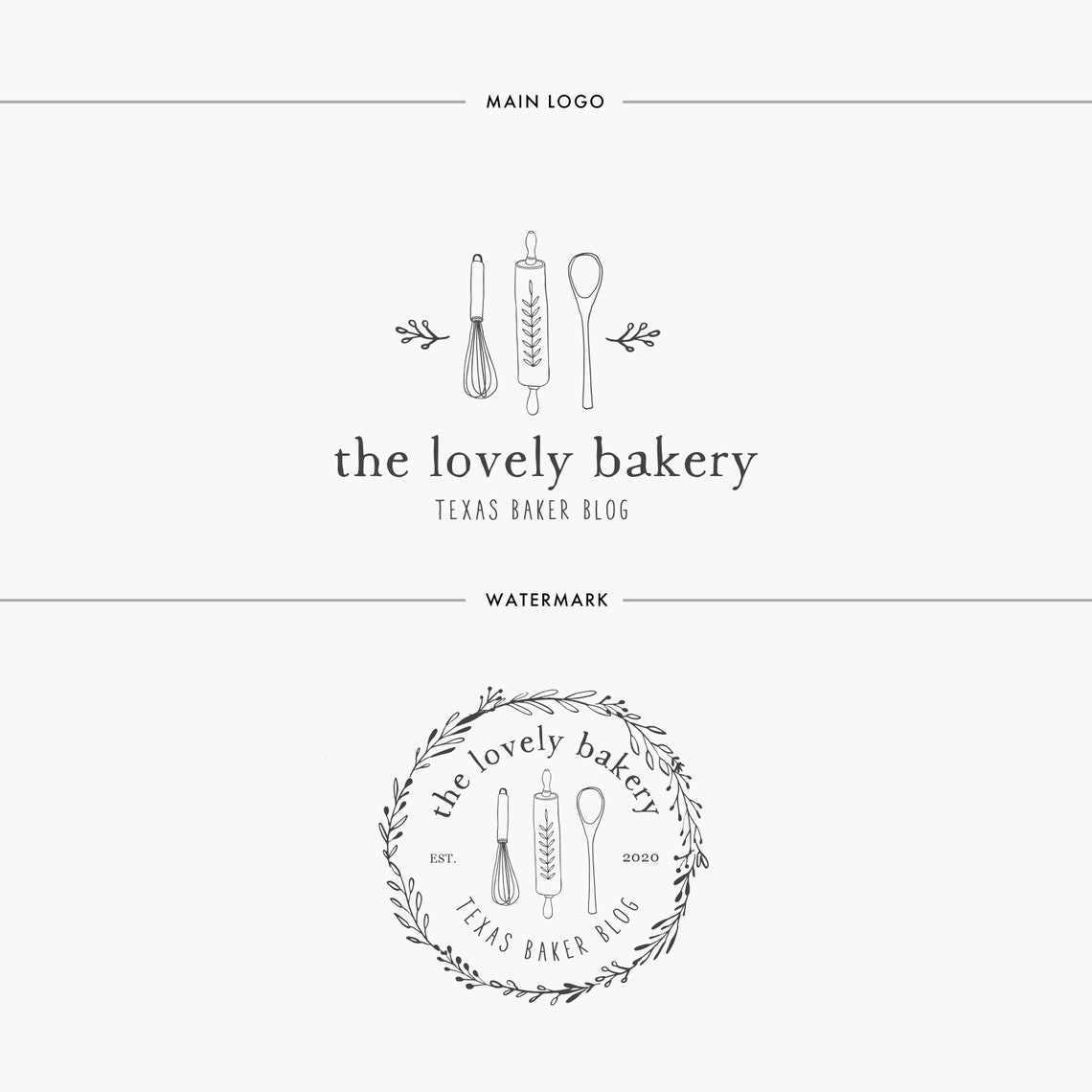 Premade Logo DesignWhisk Wooden Spoon Rolling Pin Bakery | Etsy