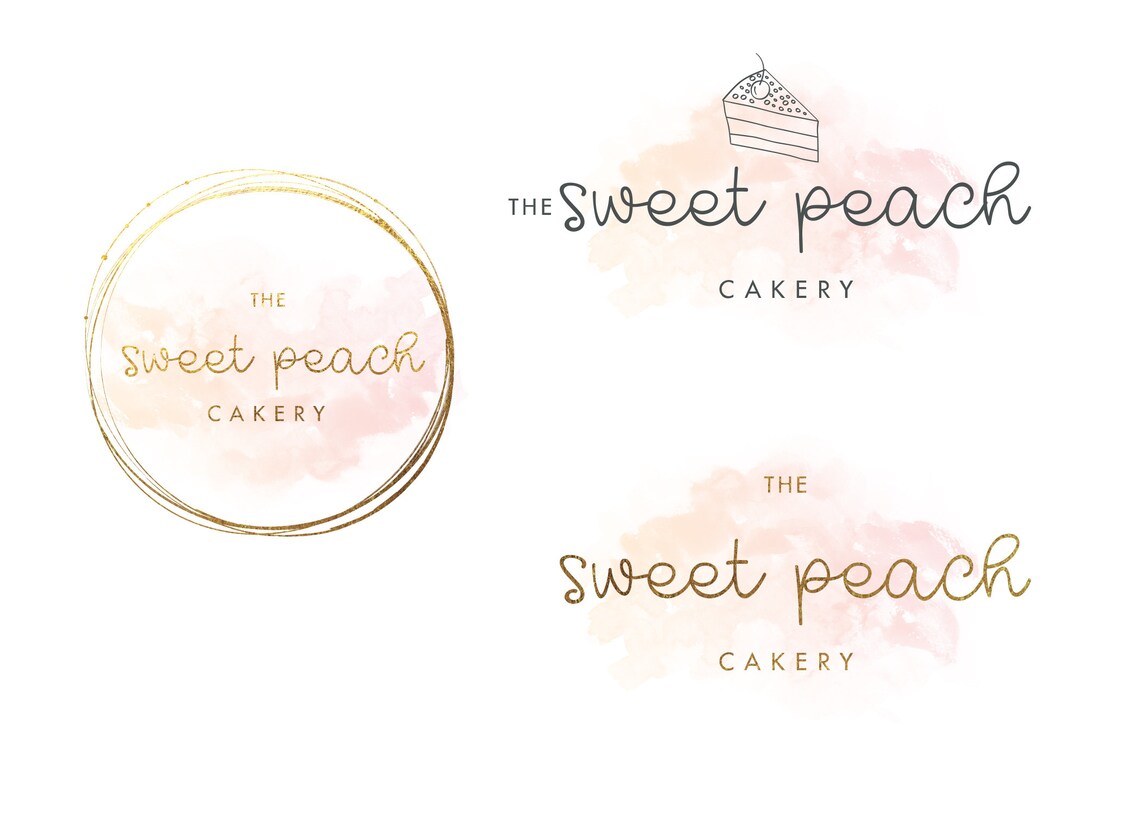 Premade Watercolor Gold Cake Bakery Logo Design, Baking Logo Design ...