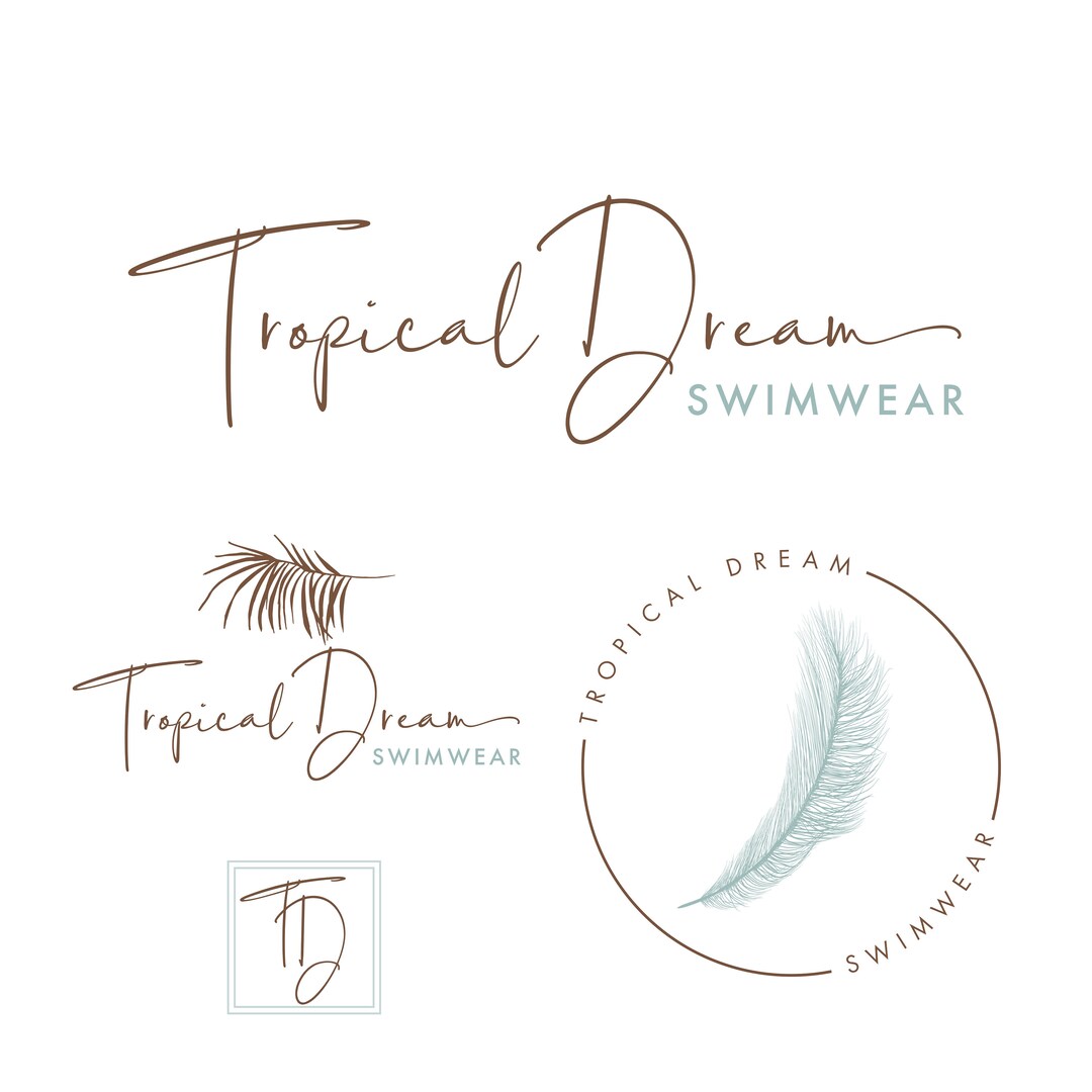 Premade Logo Design, Tropical Palm Swimwear Swimsuit Bikini Logo Set ...