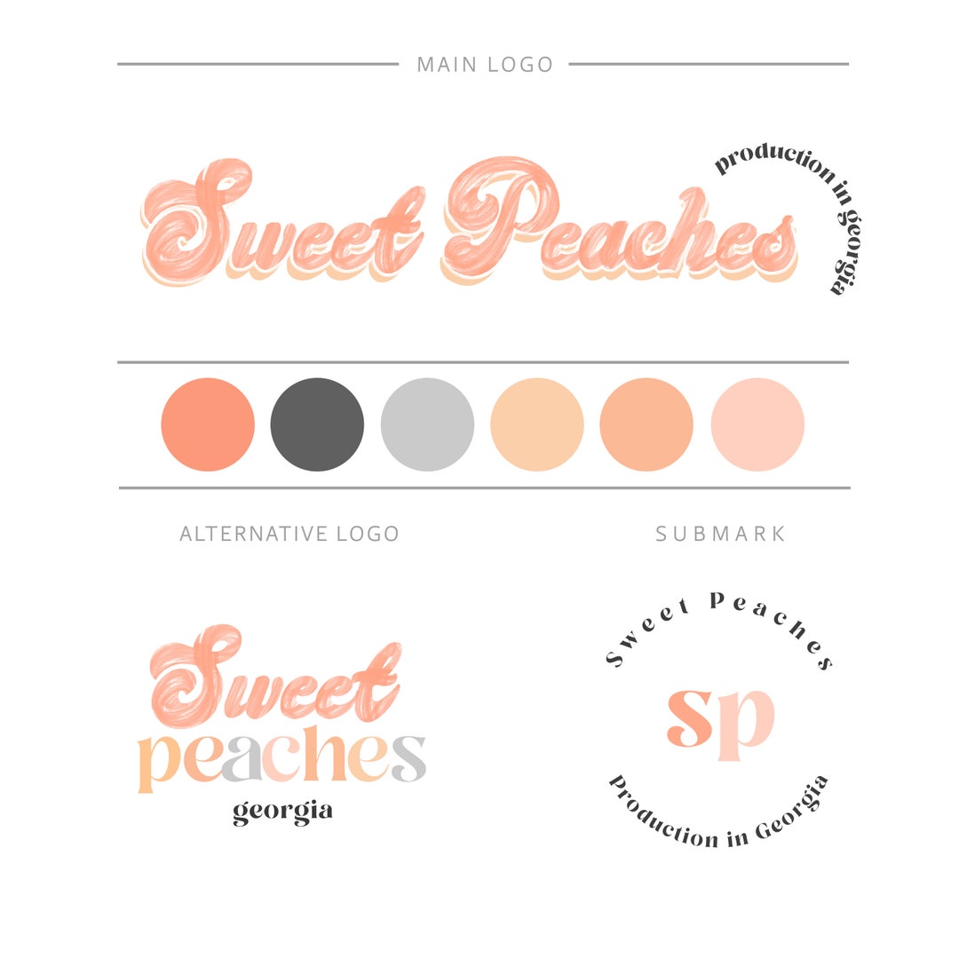 Premade Logo Design, Food Peaches Peach Watercolor SVG Bakery Vegan ...