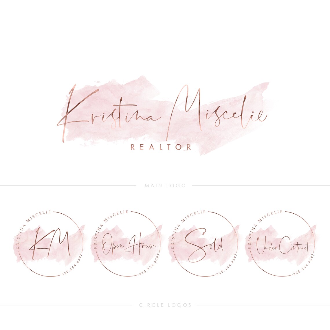 Premade Logo Design Rose Gold Realtor Logo Set Watermark - Etsy