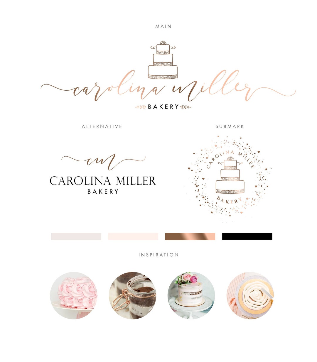 Logo Design, Rose Gold Cake Logo, Bakery Logo, Cake Logo Design ...