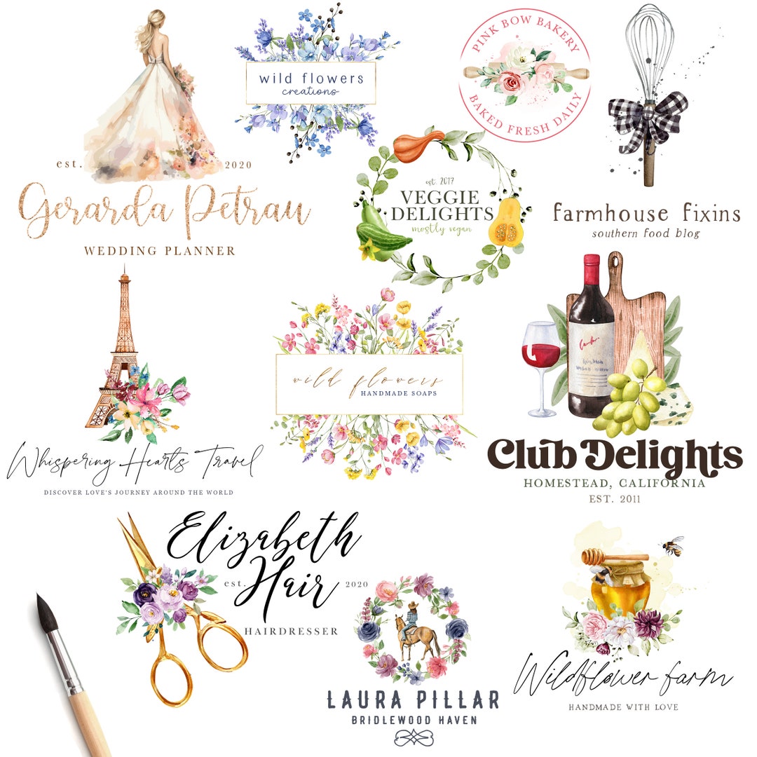 Custom Feminine Logo Farm Logo, Homestead Watercolor Logo, Chicken Logo ...