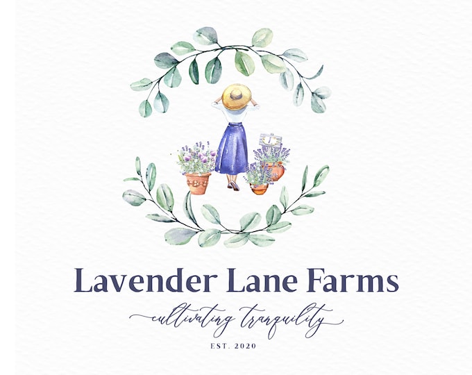 Premade Watercolor Gardening Logo Rustic Logo Organic Design Vegan ...