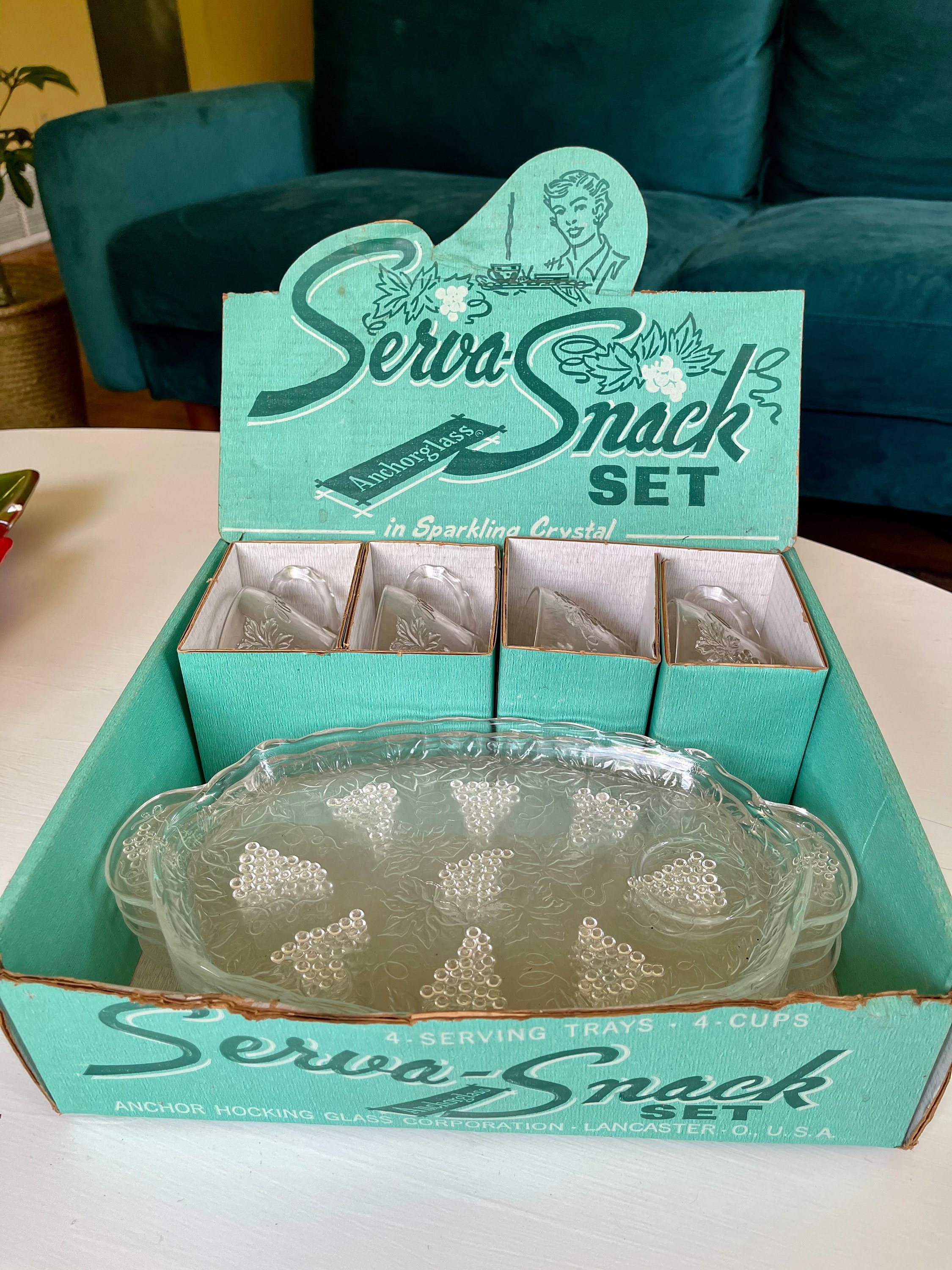 Vintage Sparkling Crystal Serva-Snack Set de Anchor Hocking - Etsy España