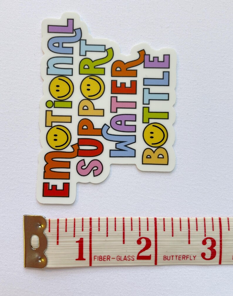 Emotional Support Water Bottle Sticker, Rainbow, Smile Sticker, Vinyl ...