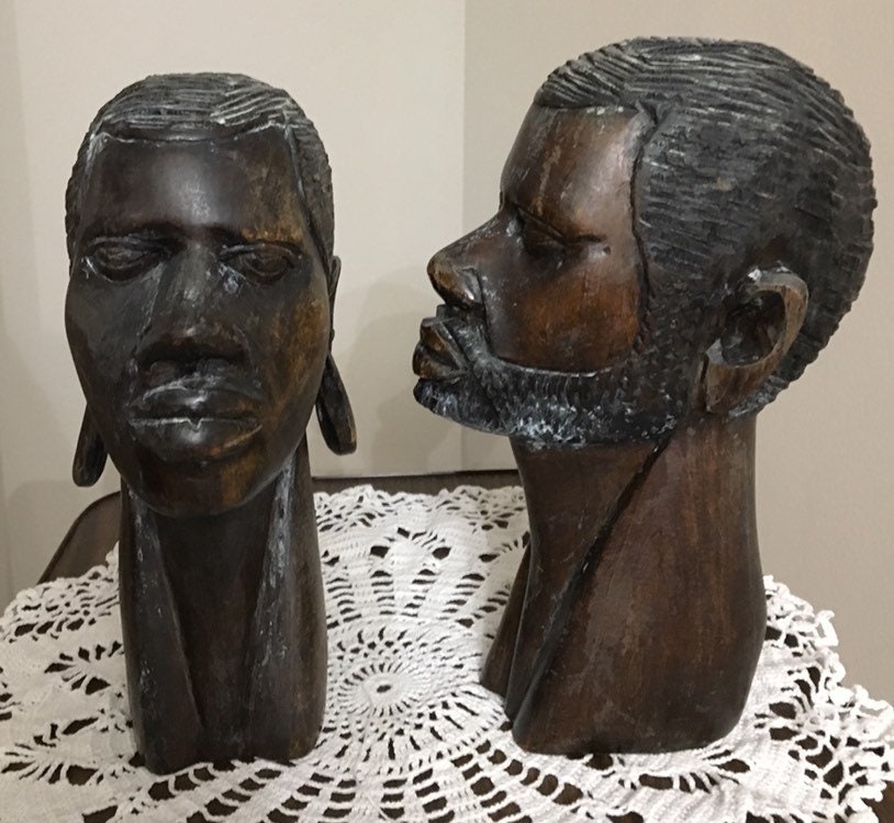 African Busts Hand Carved Male and Female African Busts | Etsy