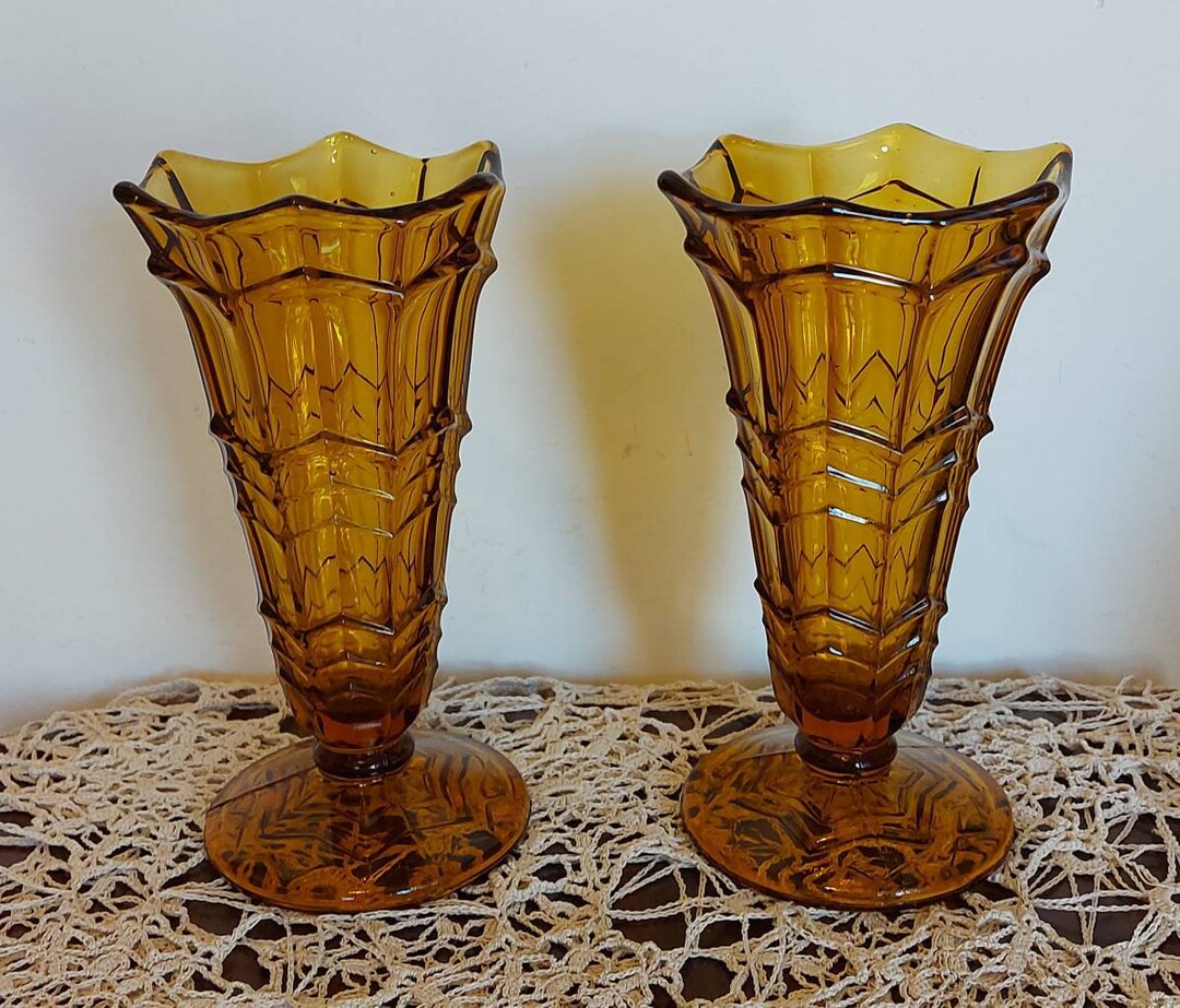 Amber Art Deco Vases, 30's Amber Vases - Etsy