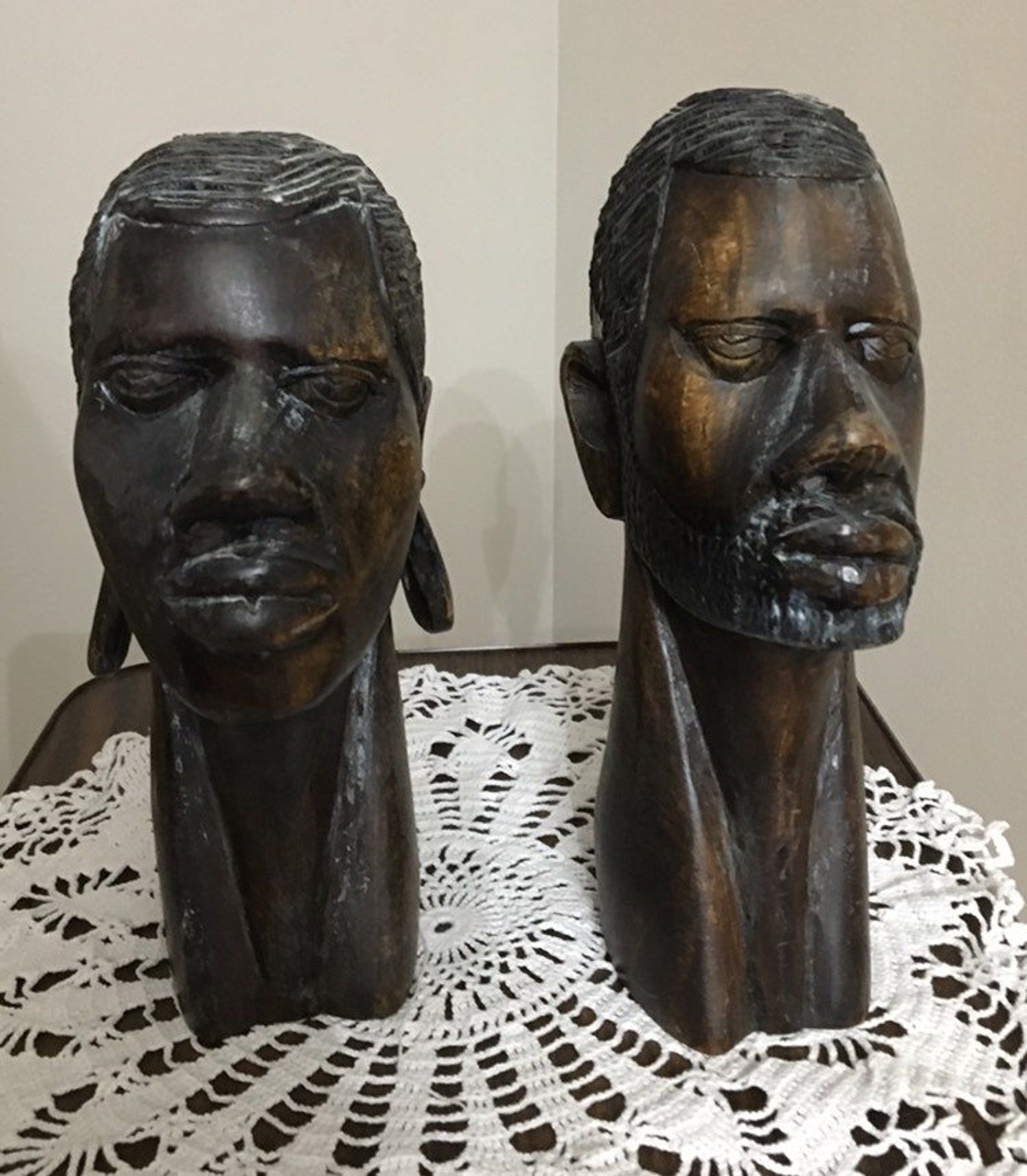 African Busts Hand Carved Male and Female African Busts | Etsy