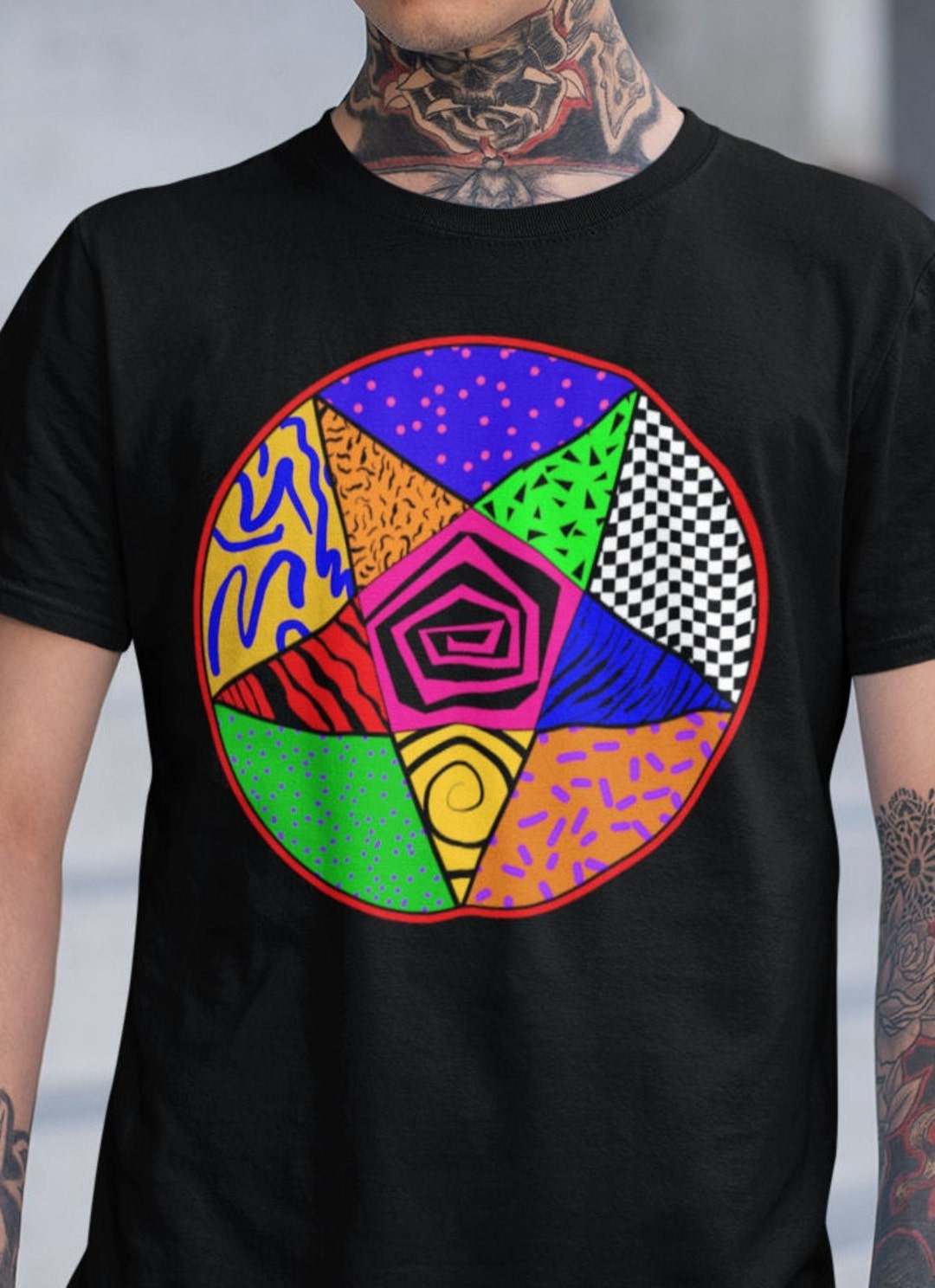 1980s Design Tshirt Dark Humor Black Short Sleeve Bight Color Satanic ...