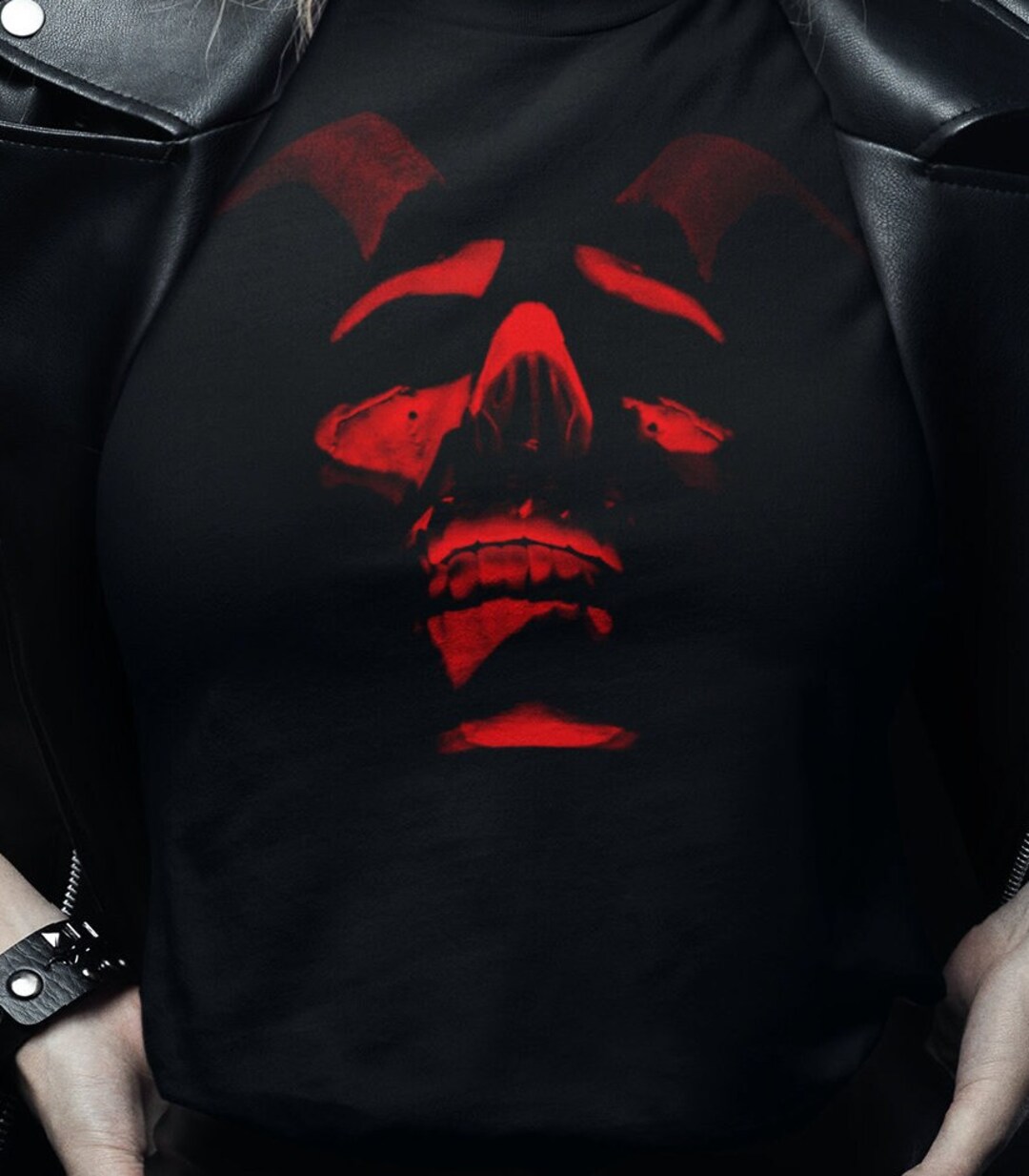Blood Red Demon Skull Horns Tshirt Evil Devil Black Shirt Satanic ...