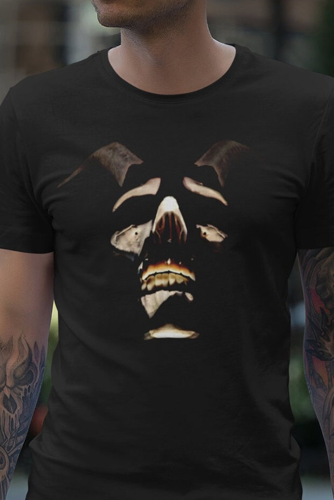 Demon Skull Horns Tshirt Evil Devil Black Shirt Satanic Monster Gift ...