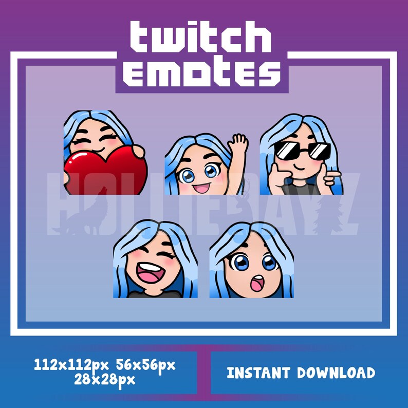 Emote Bundle, Blue Hair Wave Twitch Emote, Love Twitch Emote, Hi Emote ...