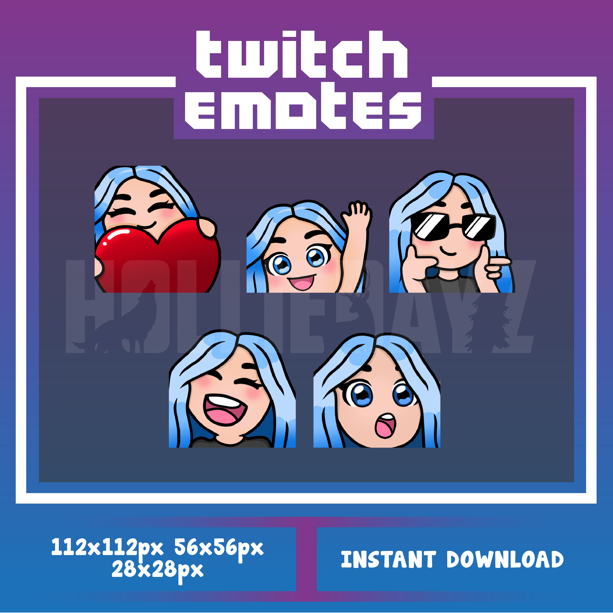 Emote Bundle, Blue Hair Wave Twitch Emote, Love Twitch Emote, Hi Emote ...