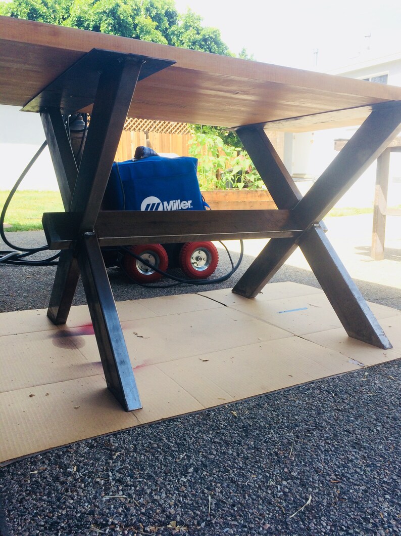 Thick Farmhouse Butcher Block Table With Steel X Frame Base. - Etsy
