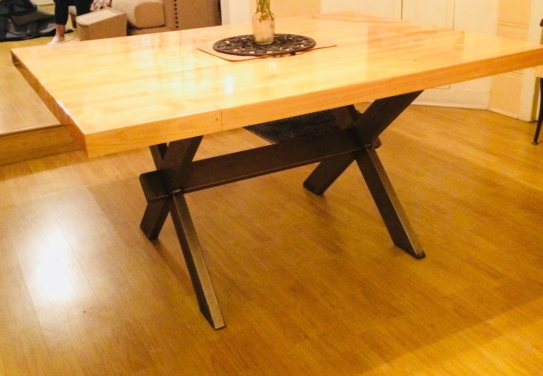 Thick Farmhouse Butcher Block Table With Steel X Frame Base. - Etsy