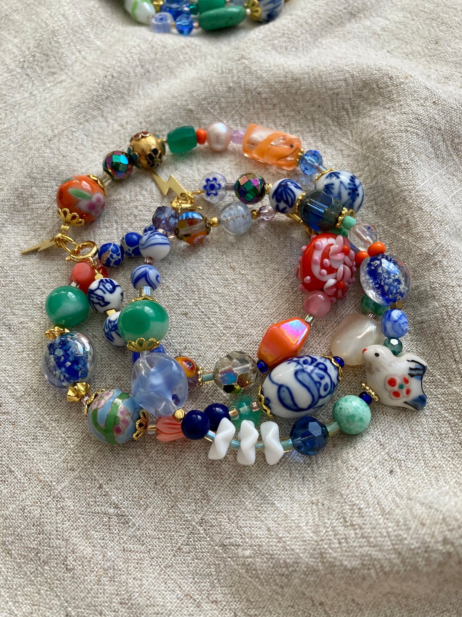 Coral Seas ~reworked Beaded Bracelets- Vintage Glass, Porcelain ...