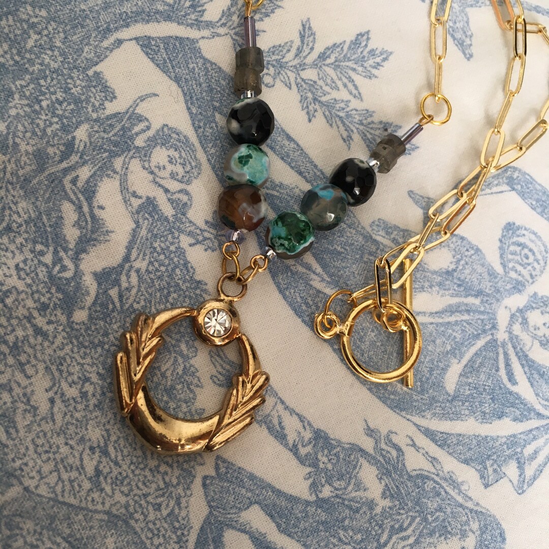 Unique Simple Charm Necklace- Revived Vintage Earring, Green Teal Fire ...