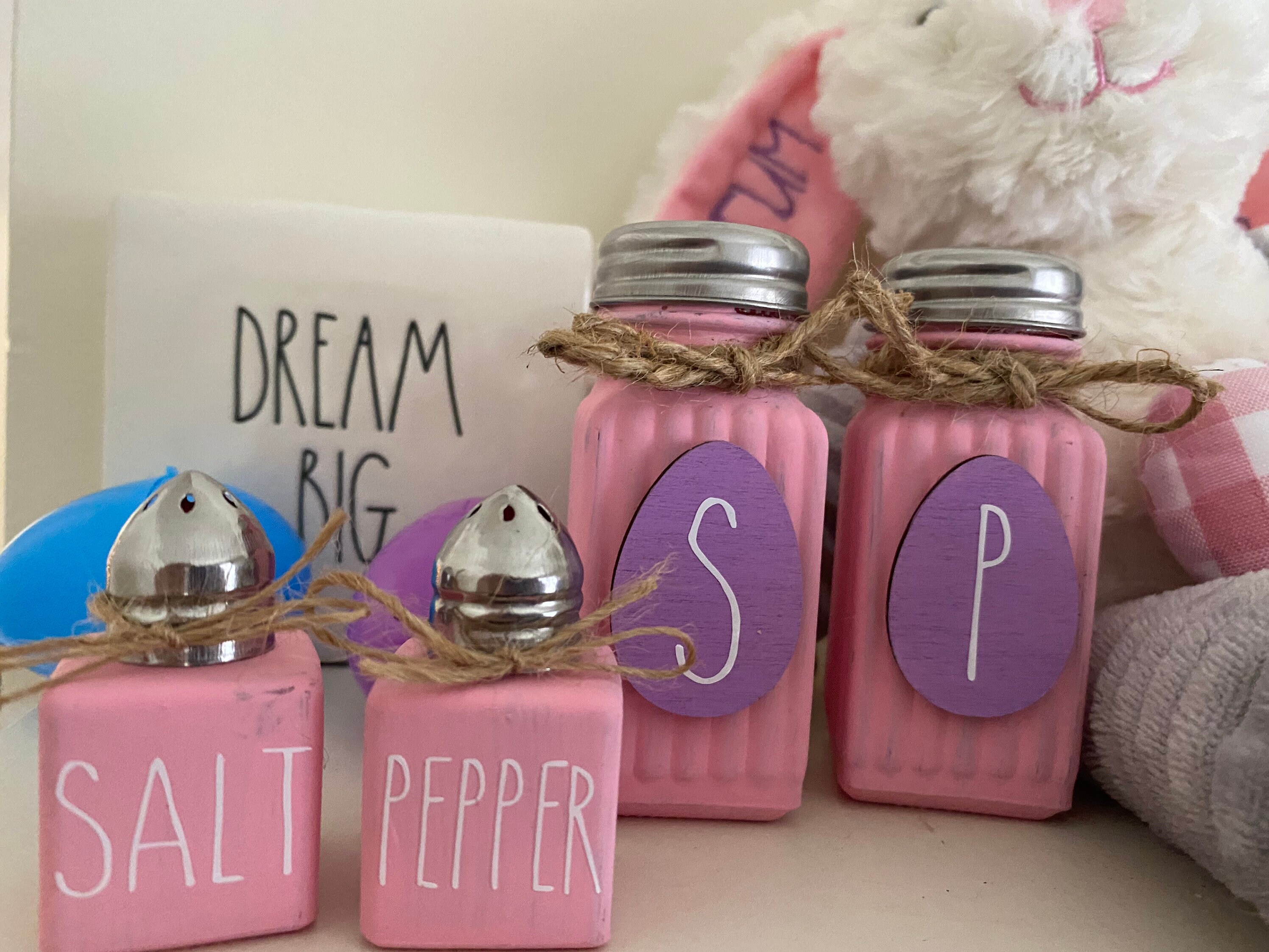 Rae Dunn Inspired Pink Easter Farmhouse Salt and Pepper | Etsy