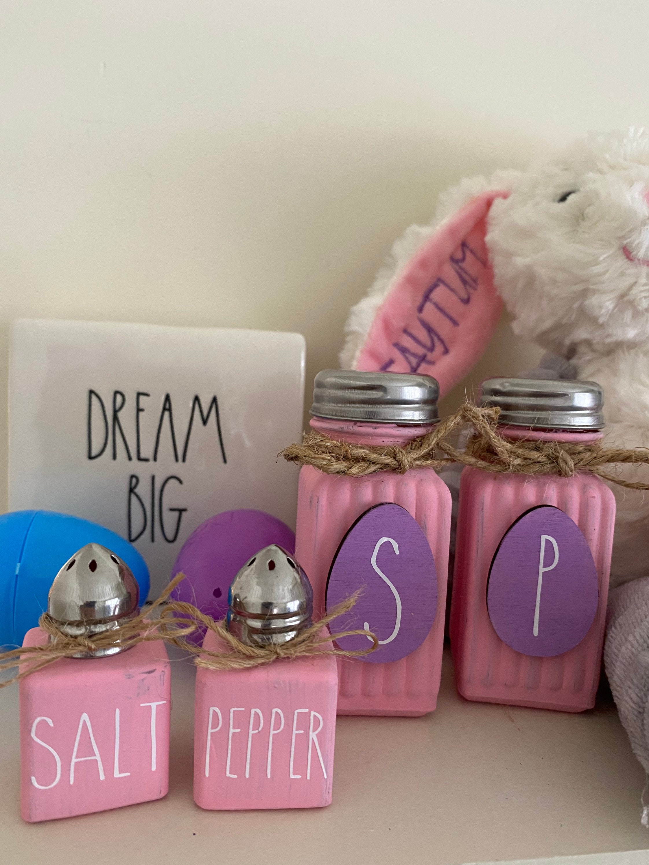 Rae Dunn Inspired Pink Easter Farmhouse Salt and Pepper | Etsy