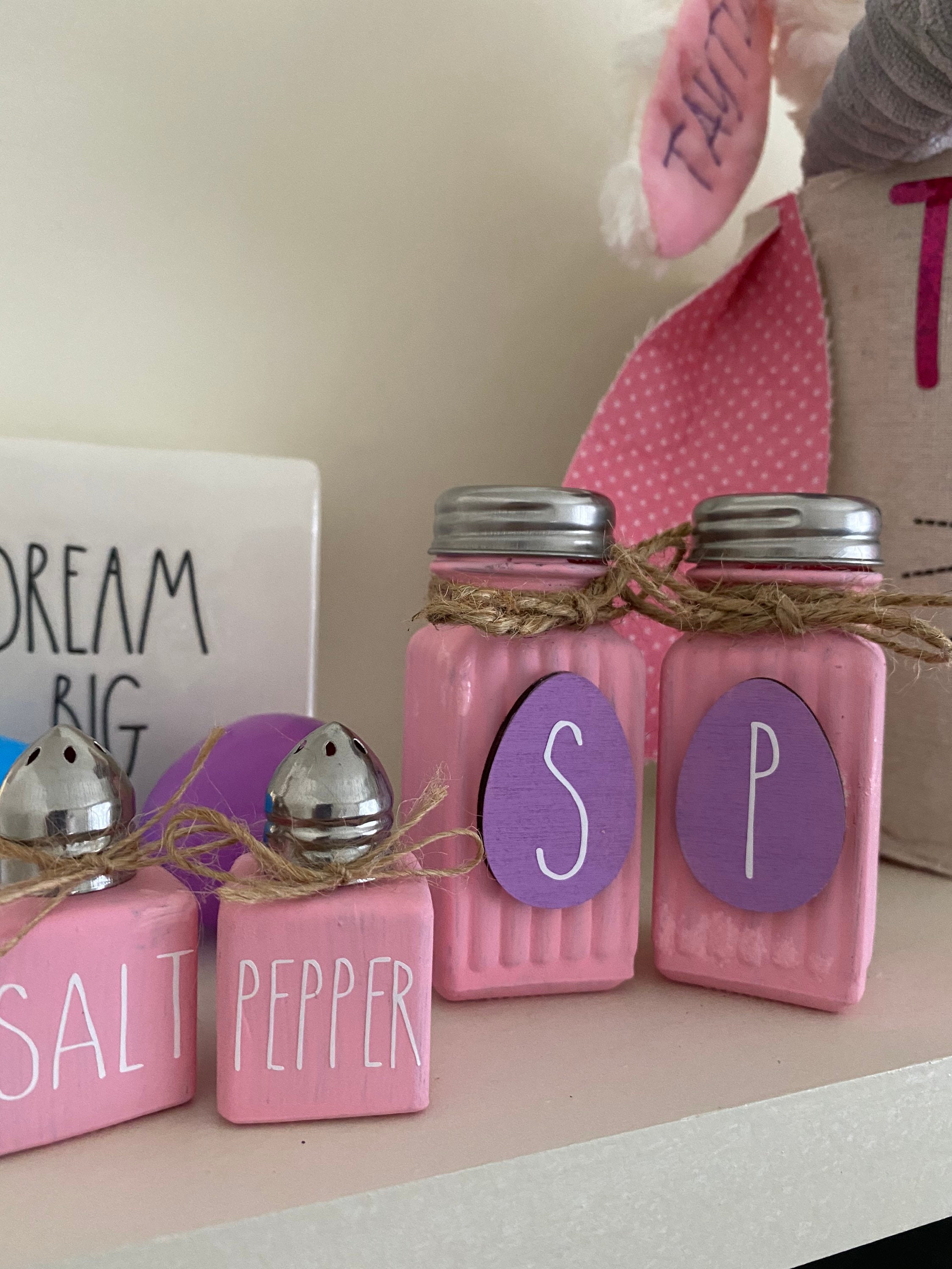 Rae Dunn Inspired Pink Easter Farmhouse Salt and Pepper | Etsy