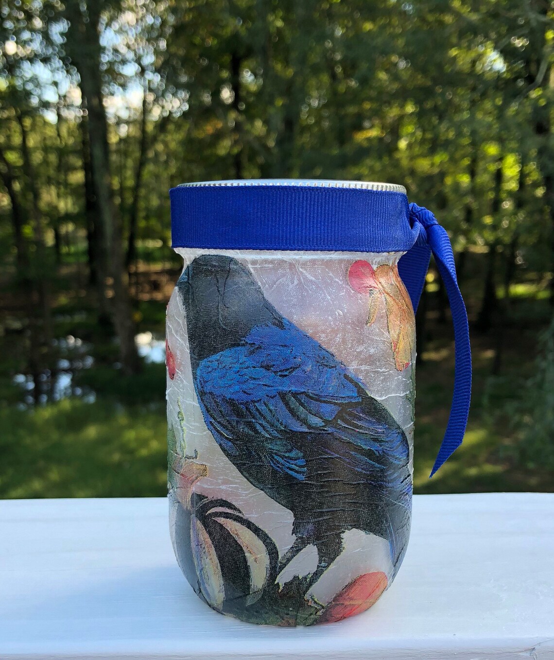 Black and Blue Raven Fall Bird Lighted Jar Lighted Jars - Etsy