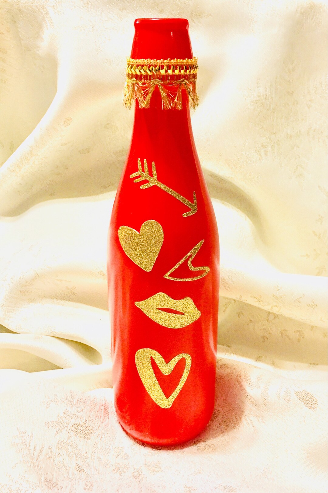 Heart Bottle Hand Decorated Red Bottle Valentine's - Etsy