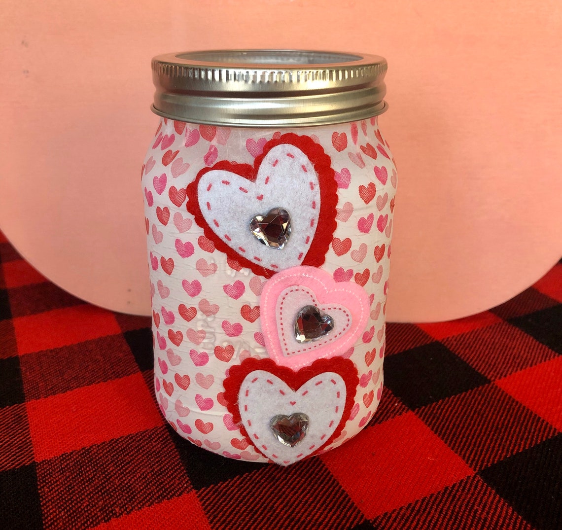 Valentines Lighted Jars Candy Hearts Jar Be My Valentine - Etsy