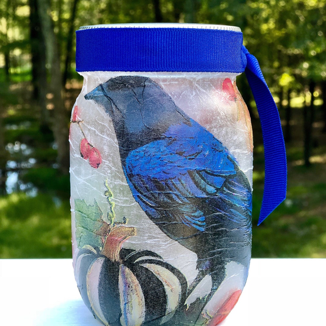 Black and Blue Raven Fall Bird Lighted Jar Lighted Jars - Etsy