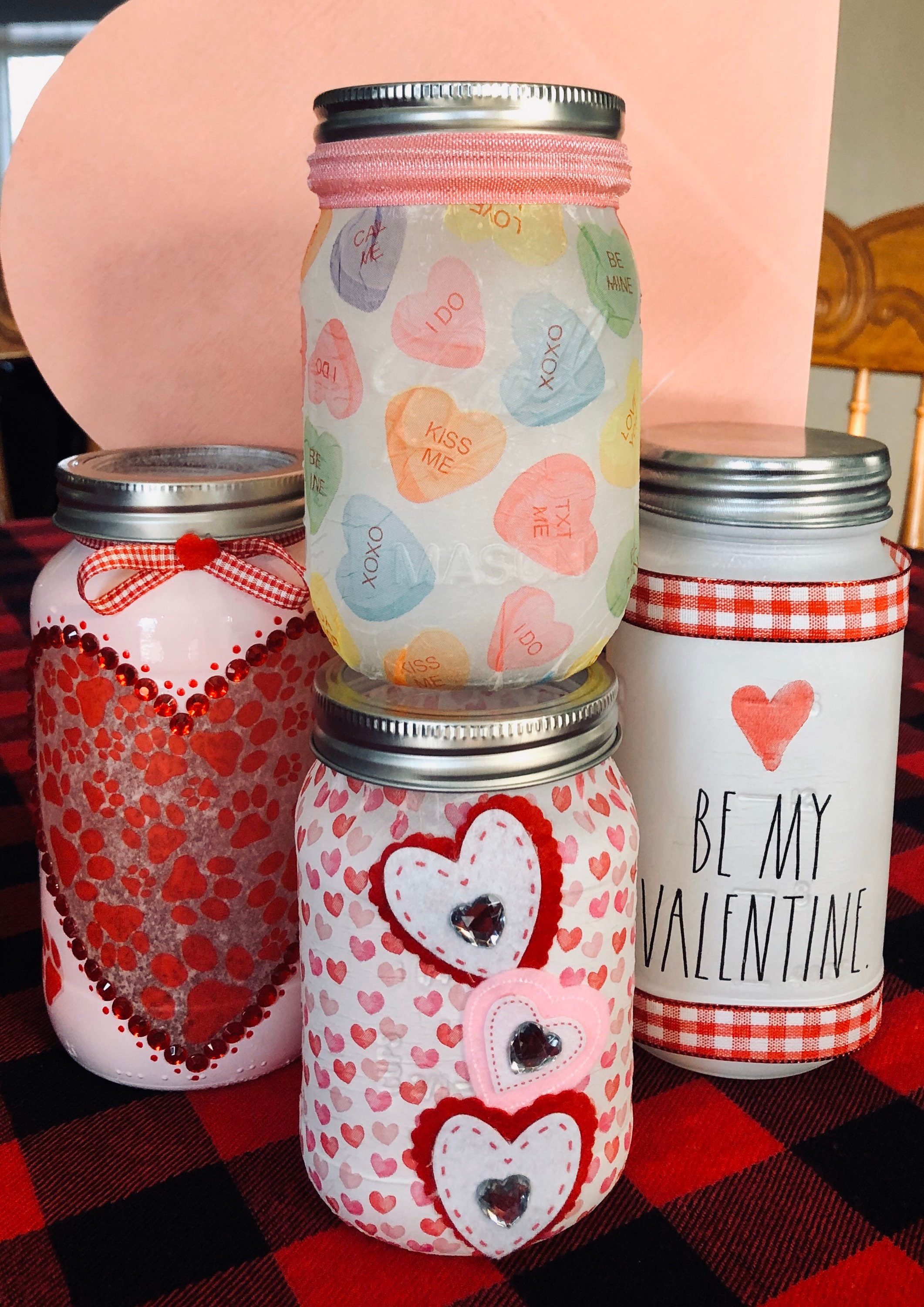 Valentines lighted jars candy hearts jar be my valentine | Etsy
