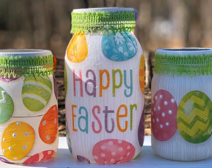Happy Easter Glittery Egg Lighted Jar Set, Lighted Jars, Lighted ...