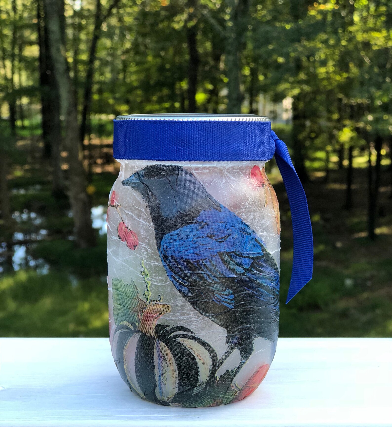 Black and Blue Raven Fall Bird Lighted Jar Lighted Jars - Etsy