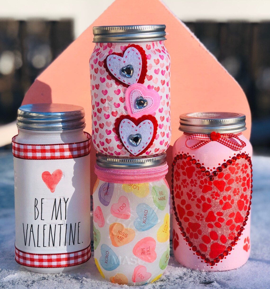 Valentines Lighted Jars Candy Hearts Jar Be My Valentine - Etsy