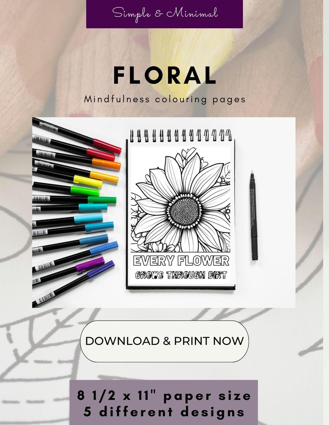 Printable Floral Coloring Pages, Mindful Coloring Pages, Positive ...