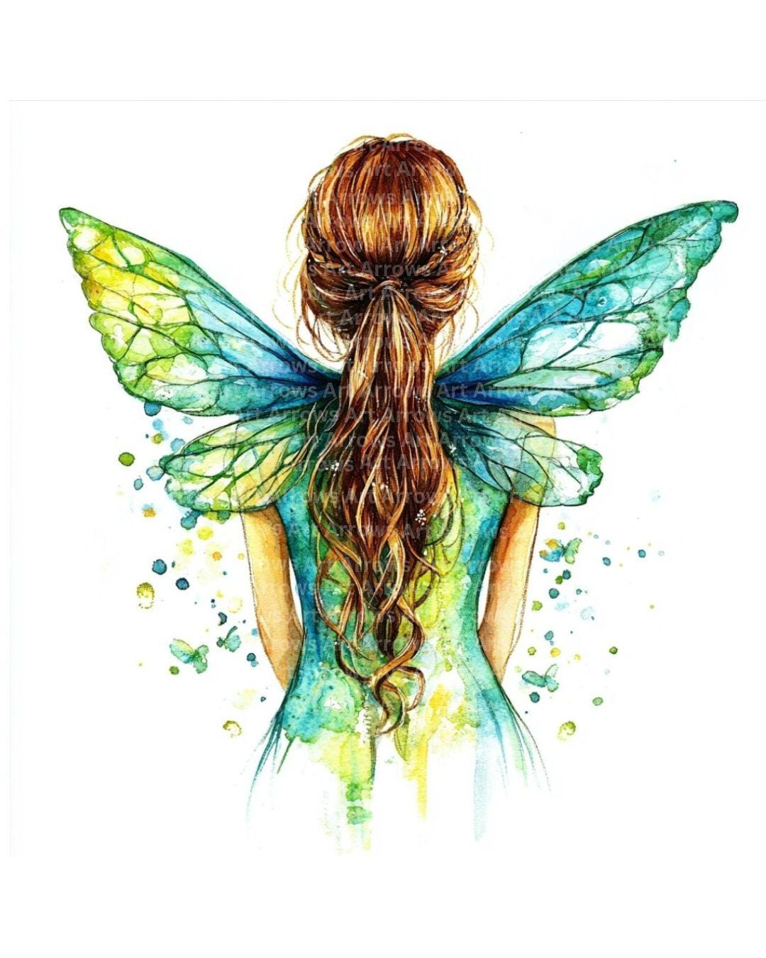 5 Fairies, Blue and Green Fairy, Printable Watercolor Clipart, Digital ...