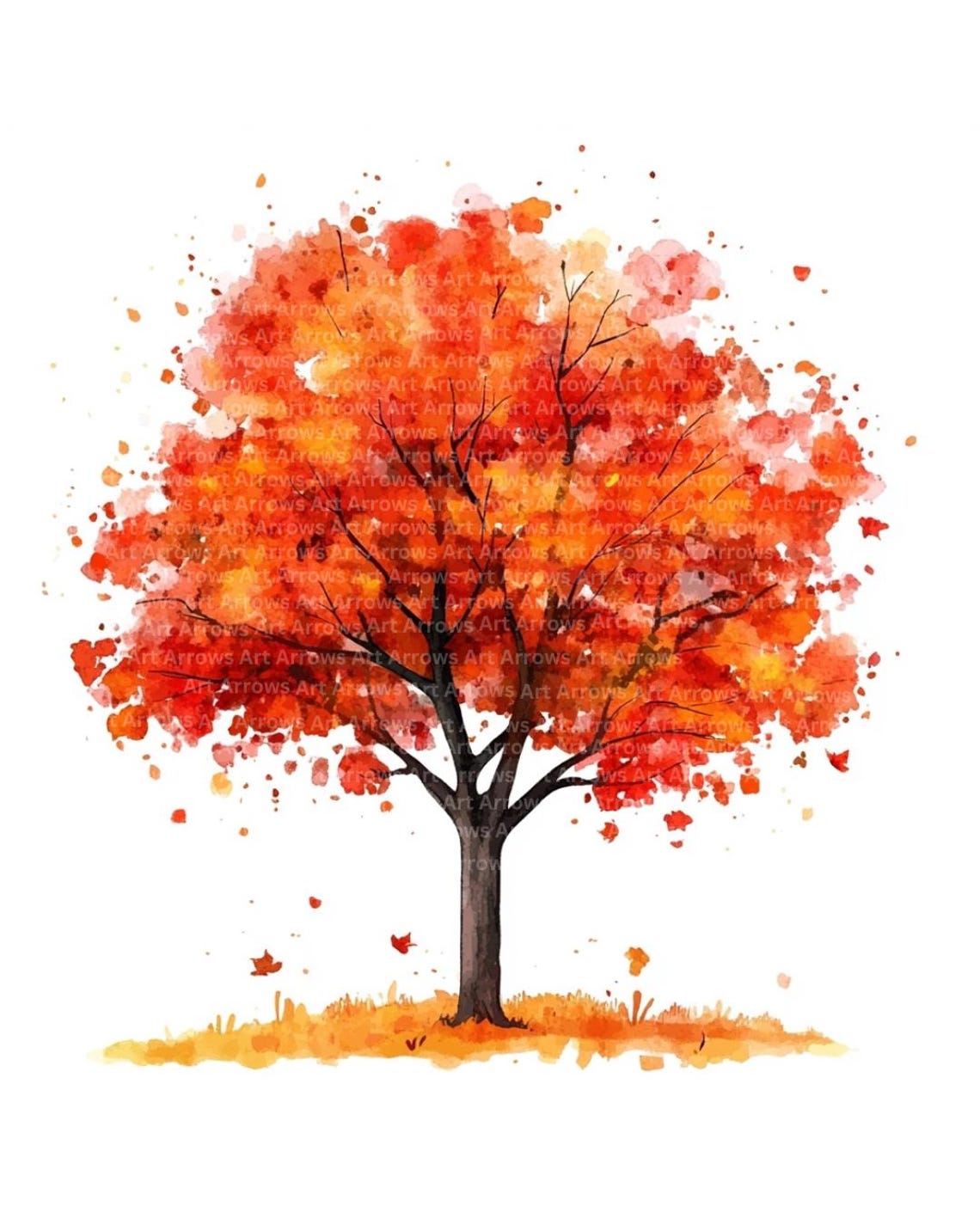 5 Autumn Trees, Fall Leaves, Printable Watercolor Clipart, Digital ...