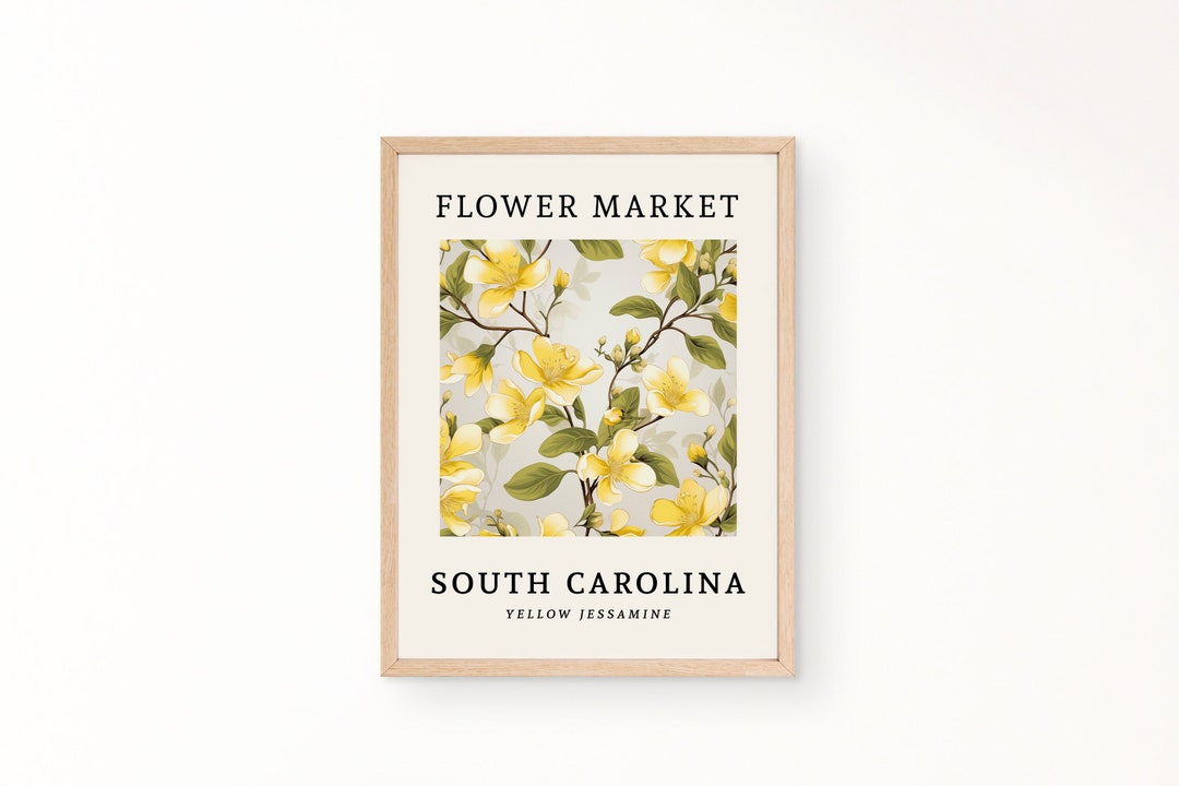 South Carolina FLOWER MARKET Poster, State Flower Wall Art, Yellow ...