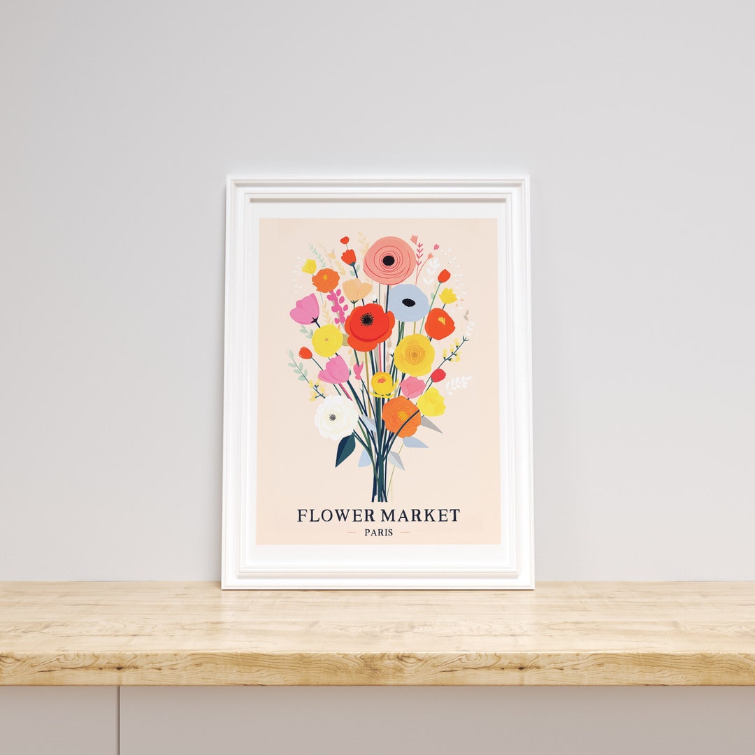 PARIS FLOWER MARKET Poster, Floral Wall Art, Minimalist Multicolor ...