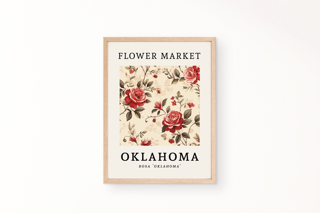OKLAHOMA FLOWER MARKET Poster, State Flower Wall Art, Red Floral ...