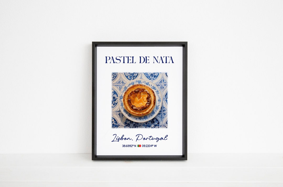 PASTEL DE NATA Poster, Lisbon Portugal Wall Art, Blue Azulejo Tile ...