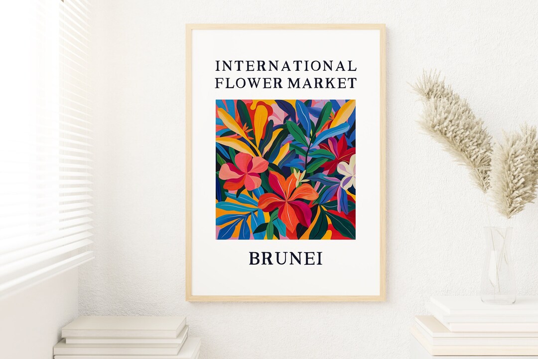 BRUNEI International Flower Market Poster, Tropical Wall Art, Colorful ...